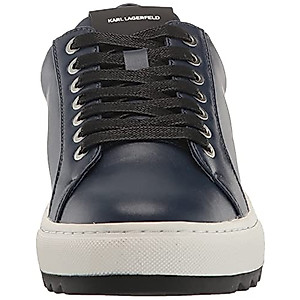 Karl Lagerfeld Paris Men's Recycled Leather Low top Sneaker, Navy, 9