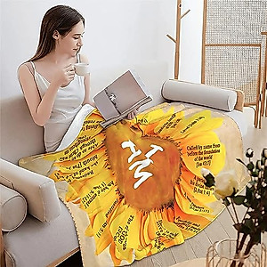 BOOPBEEP Inspirational Blanket with Bible Verse Christian Spiritual Religious Gift for Women Birthday Christian Gift for Mom Wife Healing Throw Blanket (Sunflower-Yellow, 40"x50")