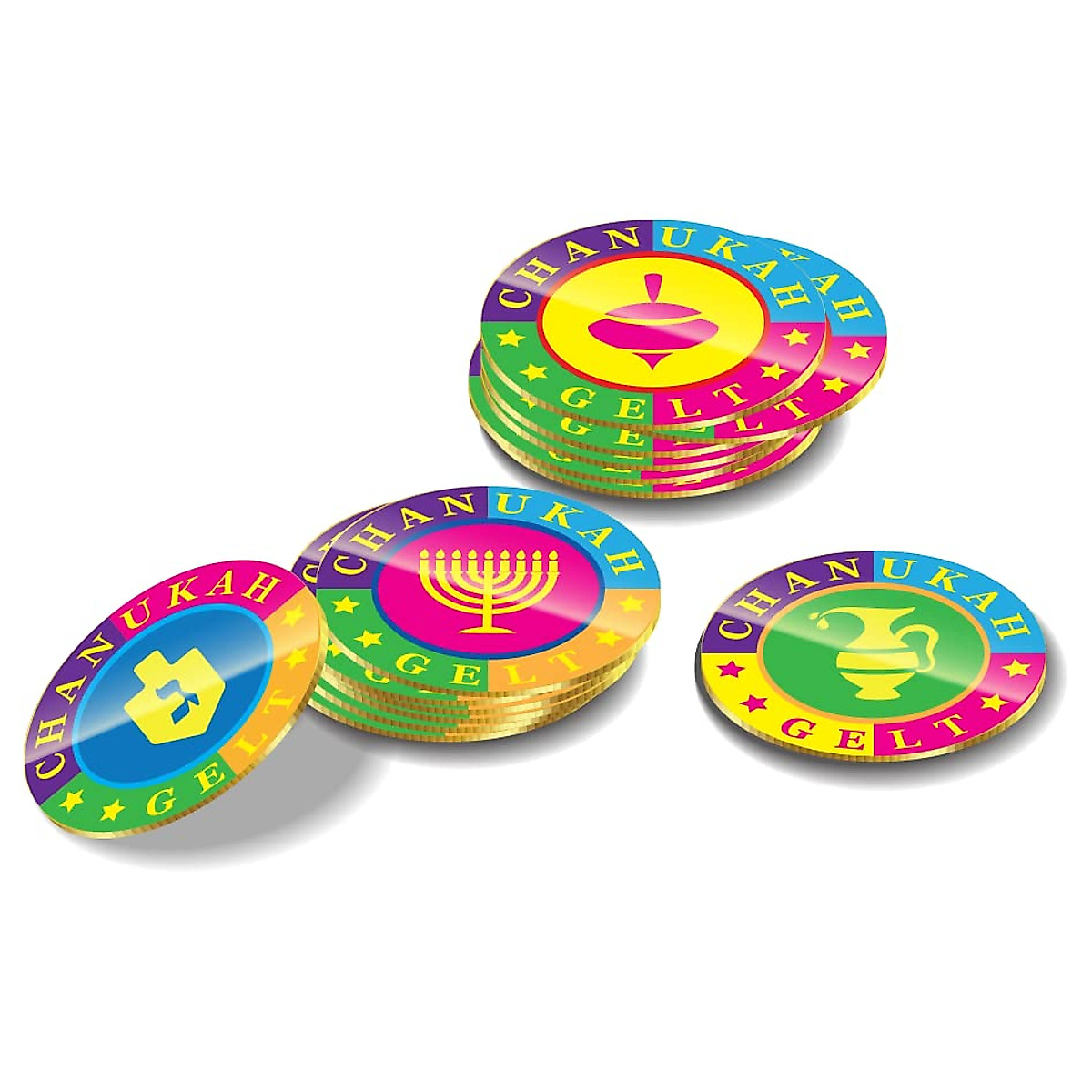 Hanukkah Dreidels - Multi Colored Pattern Print Wooden Dreidel - 10 Pack Medium