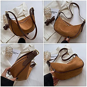 Mudono Small Shoulder Bag for Women Suede Hobo Crossbody Purse Lightweight Crescent Satchel with 2 Detachable Shoulder Straps