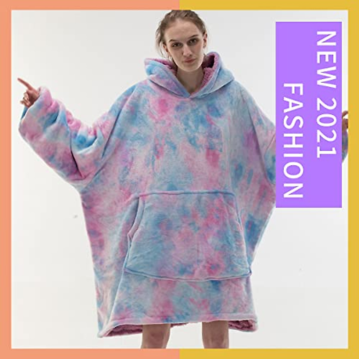 COSUSKET Adult Hoodie Wearable Blanket, Tie Dye Super Cozy Warm and Oversized Sherpa Blanket Hooded for Women