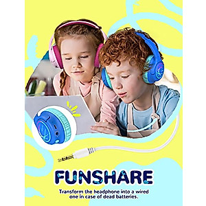 iClever Kids Bluetooth Headphones with LED Lights, BTH18 Safe Volume 74/85/94dBA, 43H Playtime, Stereo Sound, USB-C, AUX Cable, Bluetooth5.3 Over Ear Kids Headphones Wireless for Tablet/Travel, Blue