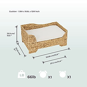 Teamson Pets Cat or Small Dog Raised Daybed Lounger Wicker Seagrass with Removable and Washable Cushion, 21" Long, Tan/Cream, ST-N10002, Beige, One Size