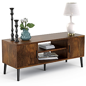 Lifetime Home Mid-Century Modern 45" TV Stand with 2 Side Doors Entertainment Center Console for Living Room Bedroom Office- Supports up to 55 Inch TV & 150 lbs Large Cabinet w/Shelves