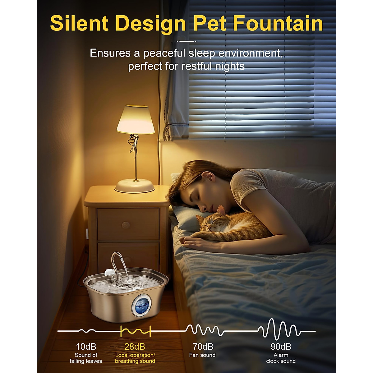 Stainless Steel Cat Water Fountain, 108oz/3.2L Automatic Pet Fountain Dog Water Dispenser & Pet Water Bowl Cat Drinking Water Fountain with Ultra-Quiet Pump for Cat Feeding & Watering Supplies