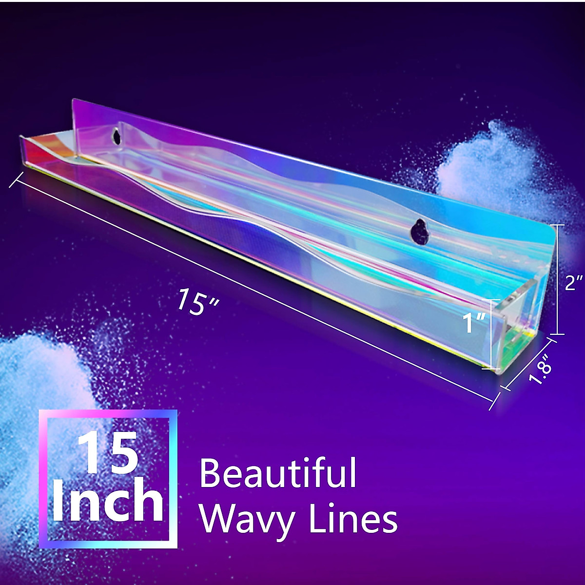 YMVV 15" Nail Polish Rack Wall Mounted Shelf,6 Pack Clear Rainbow Iridescent Acrylic Organizer Nail Supplies for Nail Techs,Great Display for Salons Retailers