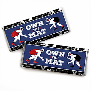 Big Dot of Happiness Own the Mat - Wrestling - Candy Bar Wrapper Birthday Party or Wrestler Party Favors - Set of 24