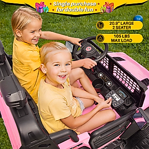 Blitzshark 24V MAX Ride-on Truck 2 Seater 4WD Kids Electric Vehicle 4x4 XXL Battery Powered Car, with 480W Ultra Powerful Motor, 7AH Battery, Remote Control, Full-Metal Suspension& DIY Sticker, Pink