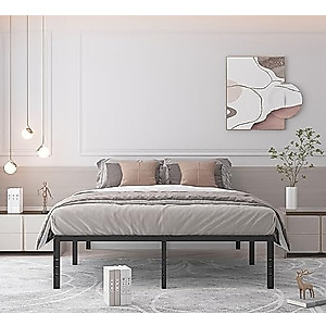 caziwhave 18 Inch Bed Frames Full Size Heavy Duty Platform with Sturdy Metal Slats No Box Spring Needed Easy Assembly Under Bed Storage Noise-Free Non-Slip Black