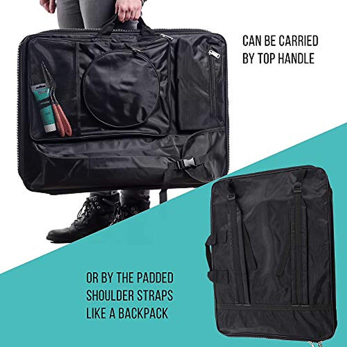 U.S. Art Supply Black Nylon Art Supplies Portfolio Carry Backpack Bag, Size: 19" x 26"