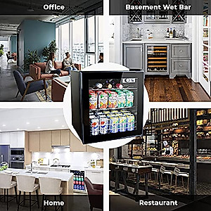 Angel Canada 60 Can Wine and Beverage Refrigerator Cooler - Mini Fridge with Reversible Clear Front Glass Door and Thermostat, LED light for Beer Soda Drink Machine for Home, Office or Bar, 1.6cu.ft