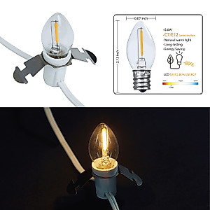 Three Bulb chainable LED Accessory Cord – 10ft Cord with Three (3) c7/e12 Candelabra LED Light Bulbs and Clips - Christmas Village, Decorations, Crafts, Lamp, Holiday (On/Off Switch)