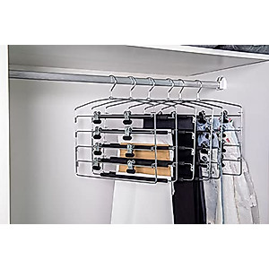 3 Quality Multi Pants Hangers, Space-Saving Multi-Bar Metal Pants Hangers, Stable with Non-Slip Foam Padding, Swivel Hook for 5 Jeans Each, Suit Pants, Scarves, Towels, Trousers (Skirt, 3)