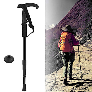 Portable Trekking Pole, Outdoor Walking Stick High Strength Aluminum Alloy Hiking Poles Anti‑Slip Canes for Elderly(Black) Trekking Poles