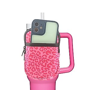 Vortika Water Bottle Pouch for Stanley Cup 40oz/ IceFlow 20oz 30oz, stanley fanny pack With Pocket, Tumbler Pouch for Phone, Card, Keys, Gym Accessories For Women(Pink)