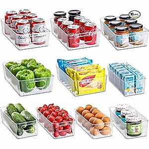 HNNJCK Set Of 10 Refrigerator Organizer Bins, Pantry Fridge Organizers and Storage Bins, Clear Plastic Food Storage Bins for Pantry, Freezer, Kitchen, Cabinets, Fridge - BPA Free