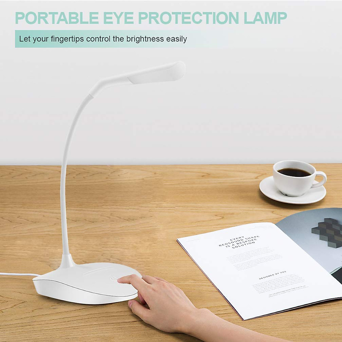 Brivation Dimmable LED Desk Lamp, 3 Dimming Levels, Eye-Care, Touch Sensitive, USB Charge/4AA Batteries Table Lamp, Office Lamp, Reading Lamps, Bedroom Lamps White