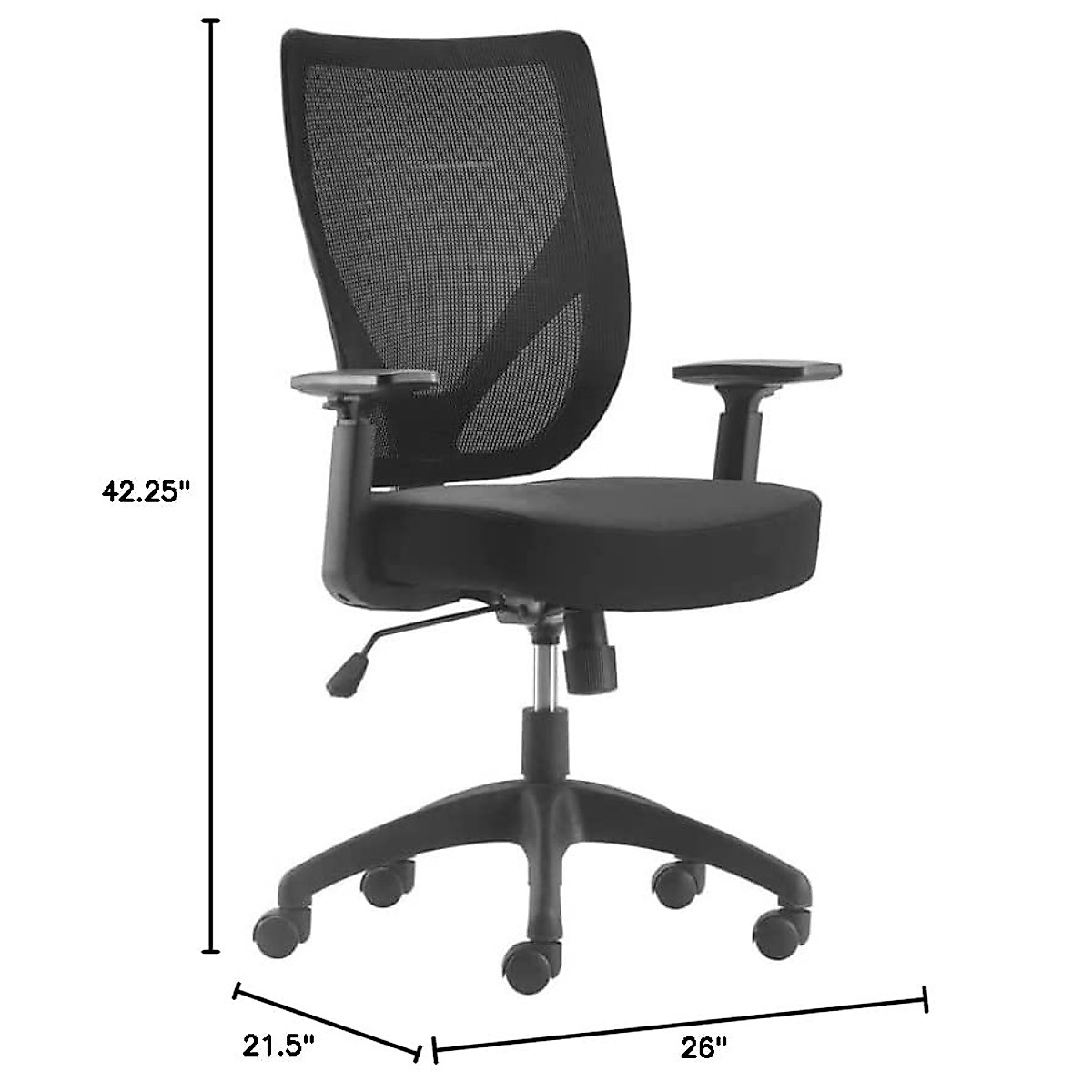 Serta Production Office Chair with Nylon Base, Adjustable Ergonomic Midback Lumbar Support, Breathable Mesh Back, Black