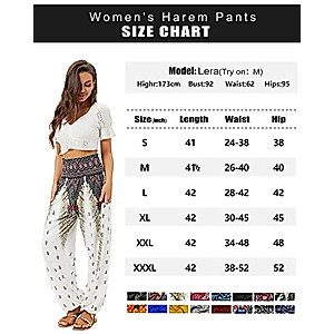 QIANXIZHAN Women's Harem Pants, High Waist Yoga Boho Trousers with Pockets White M