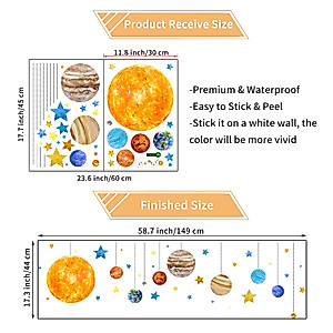 Planets and Space Wall Decals, Removable Solar System Wall Stickers, Cartoon Stars Wall Décor, Peel and Stick Universe DIY Art Murals Vinyl Wallpaper for Kids Boys Bedroom Nursery Decoration