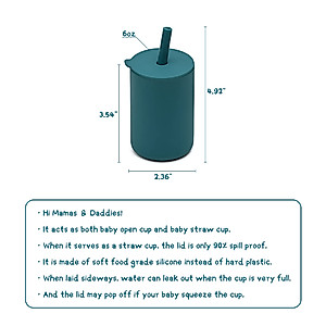 JOYIT Silicone Toddler Open Cup with Straw, Silicone Open Mouth Cup for Baby 6 oz, Baby Training Cup (Hamburger-Ocean Blue)