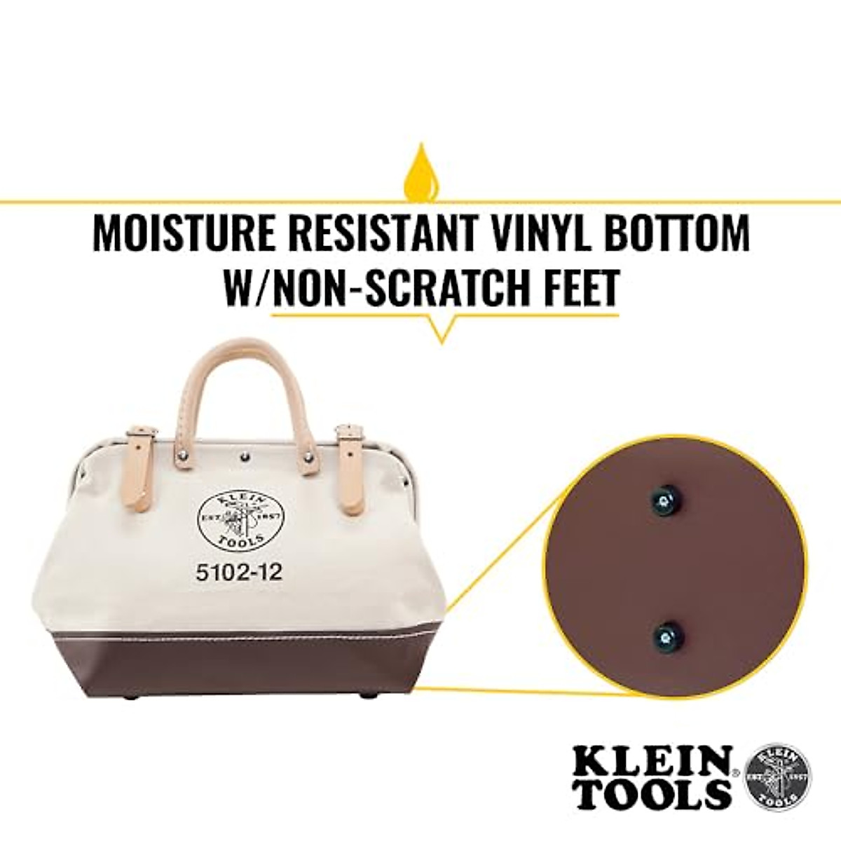 Klein Tools 5102-12 Heavy Duty Natural Canvas Tool Bag, Tool Tote, Multi-Purpose Bag with Wide Hinged Opening and Leather Handles, 12-Inch