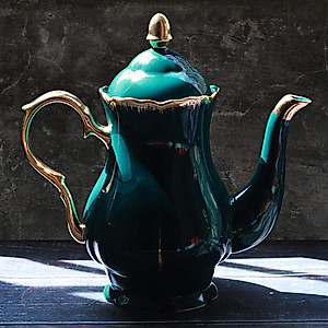 Jomop Ceramic Tea Pot Elegant Profile Decoration Extra Large Dark Green Housewarming Gift for Tea Lovers 4-6 Cups (1, Dark Green)
