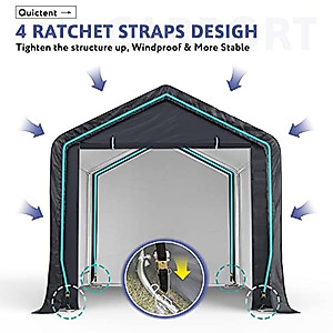 Quictent 7x12 ft Heavy Duty Storage Shelter Portable Garage Shelter Outdoor Storage Tent for Patio Furniture, Lawn Mower, and Bike Storage-Dark Gray