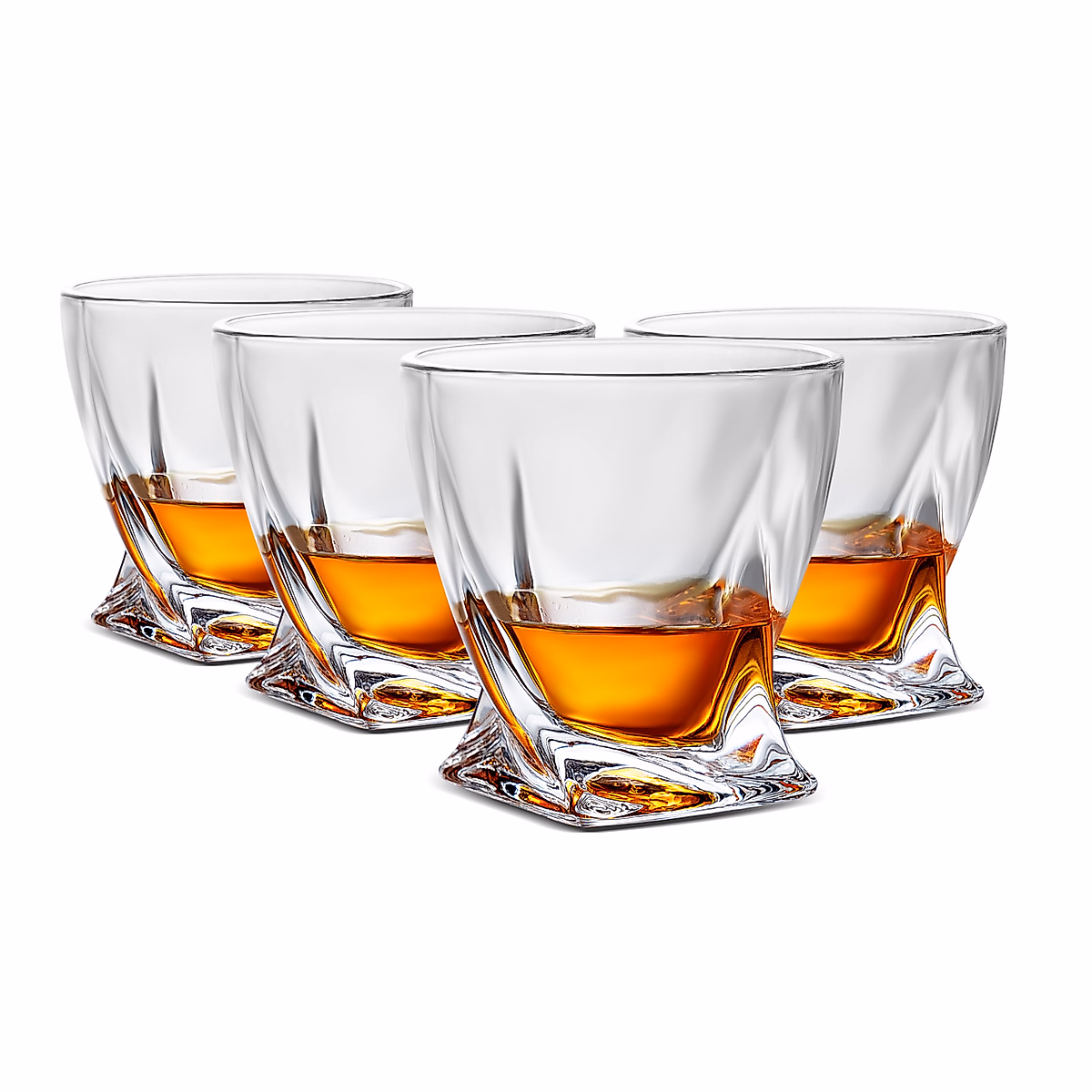 BaveL Whiskey Glasses - 10 OZ Premium Shaped Scotch Glasses set of 4,Glassware Set,Tumblers for Drinking Bourbon whiskey, Cognac, Irish Whisky,Vintage Elegant whiskey glass