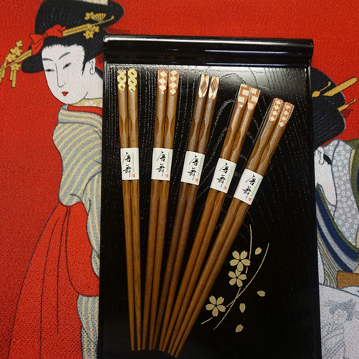JapanBargain 4515, Bamboo Chopsticks Reusable Japanese Chinese Korean Wood Chop Sticks Hair Sticks 5 Pair Gift Boxed Set Dishwasher Safe (Brown)
