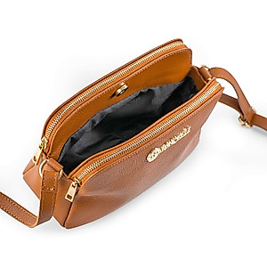 Baroncelli Crossbody Bag Made in Italy with Long Stripe Genuine Italian Soft Leather Brown