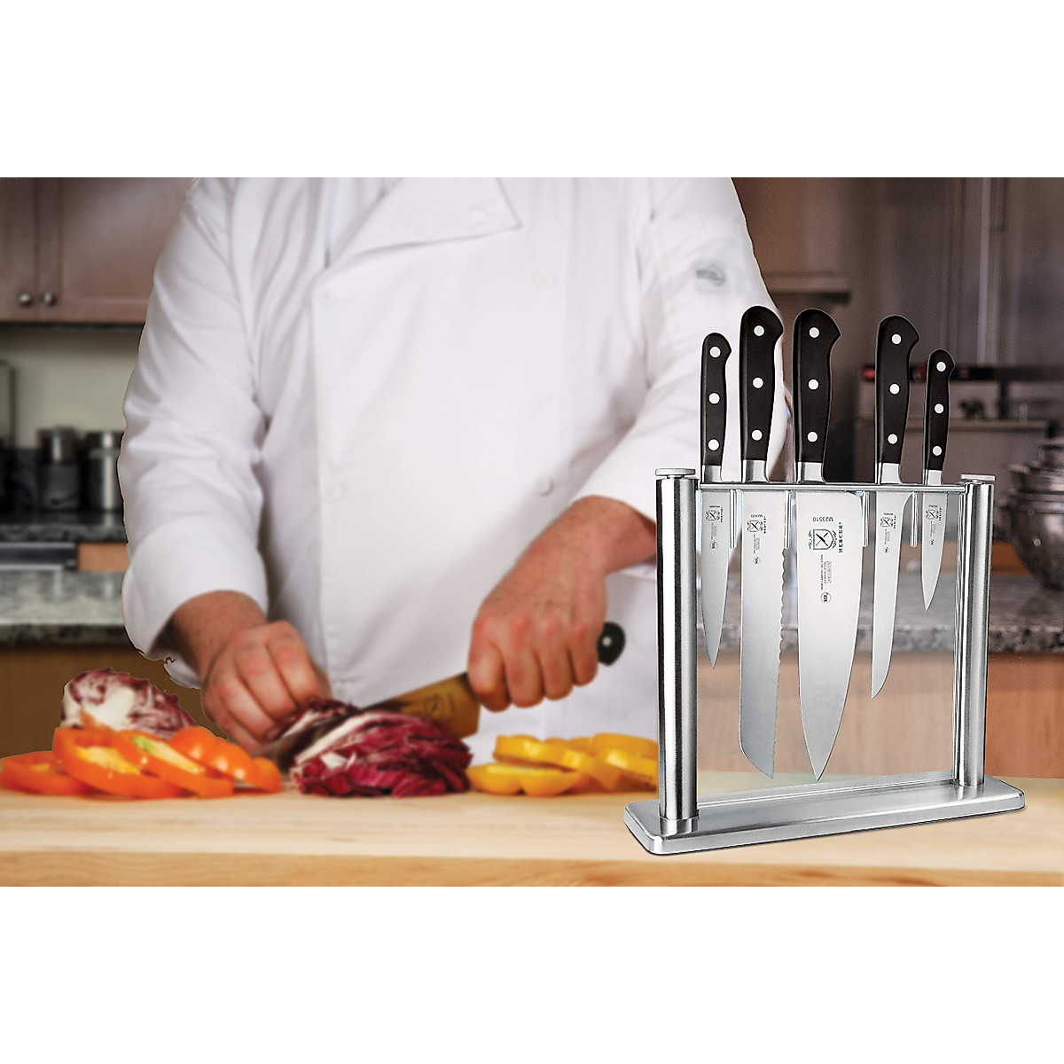 Mercer Culinary M23500 Renaissance 6-Piece Forged Knife Block Set, Tempered Glass Block
