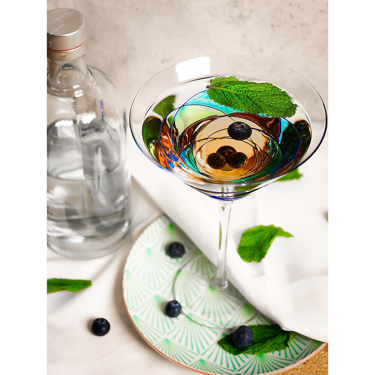 Antoni Barcelona Martini Glass BLUE – EXCLUSIVE BOX - Special Dry Cocktail 12 oz Refreshment Party Mediterranean Stunning Gift Drinkware Birthday Present Weddding Anniversary (Set 2)