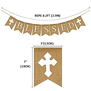 Blessed Burlap Banner Easter Communion Baptism Decorations for Boys Girls First Communion Confirmation Banner Garland Decor for Baby Shower Birthday Fireplace