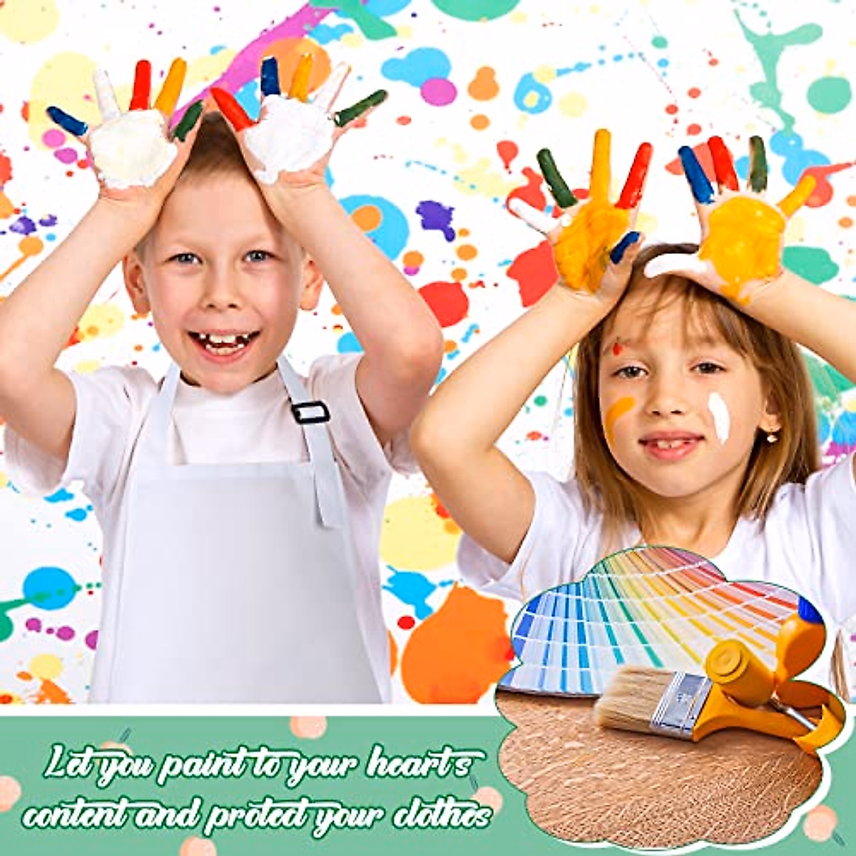 Handepo 35 Pcs Children Artists Aprons with Pockets Adjustable Chef Apron Kids Painting Aprons for Cooking Kitchen Grilling Painting (White, Age 7-13)