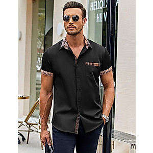 COOFANDY Men's Button Up Shirts Short Sleeve Business Casual Dress Shirts for Men Black