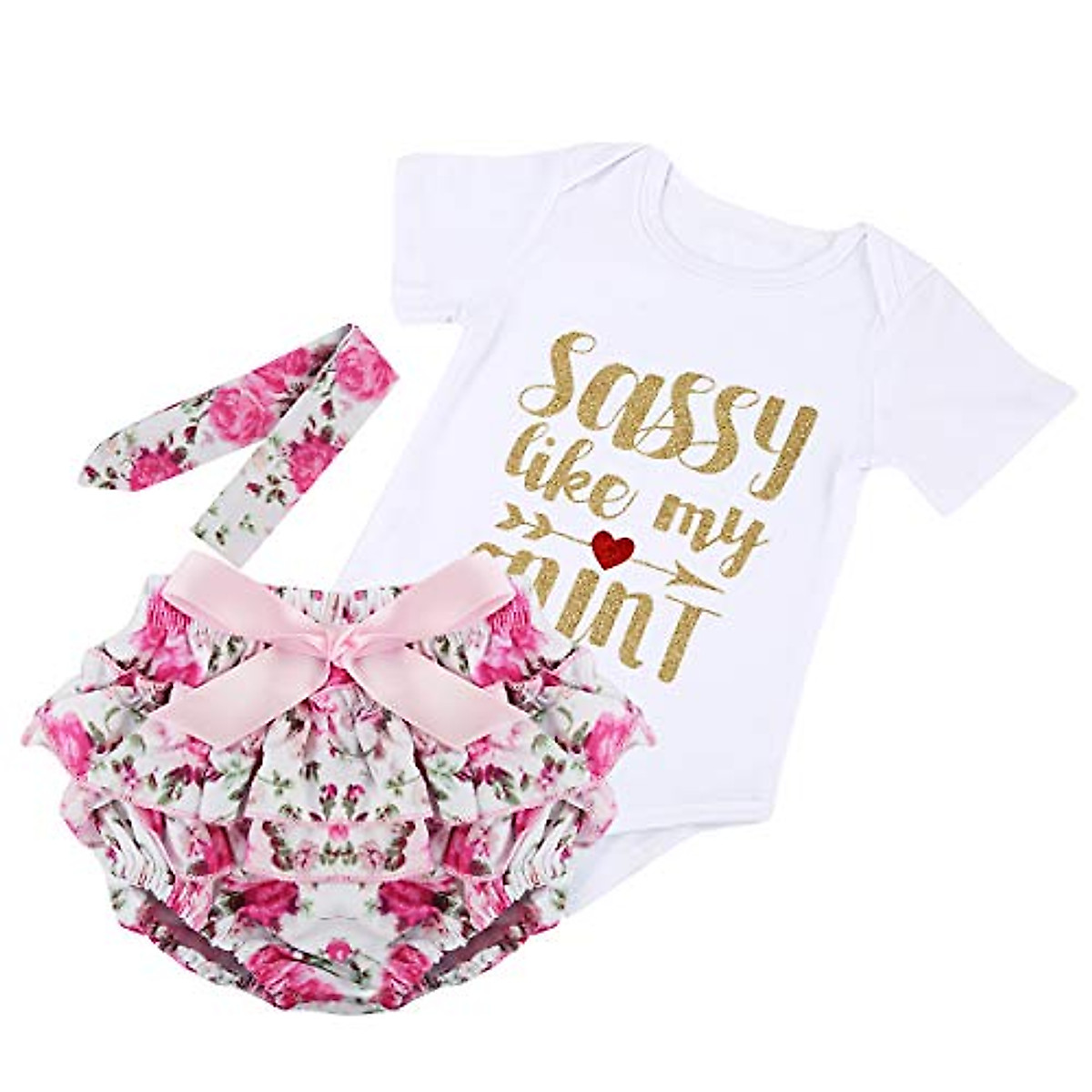 puseky Newborn Baby Girl Auntie Clothes Romper Floral Shorts with Headband Summer Outfits Cute Baby Girl Auntie Outfits 6-12 Months