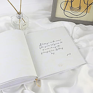 DHGFAMI Wedding Guest Book - 100 Page/50 Sheets – for Wedding, Reception, Engagement, Baby Birthday - White Guestbook w/Bookmark & Gold Floral Pattern Foil Gilded Edges (White)