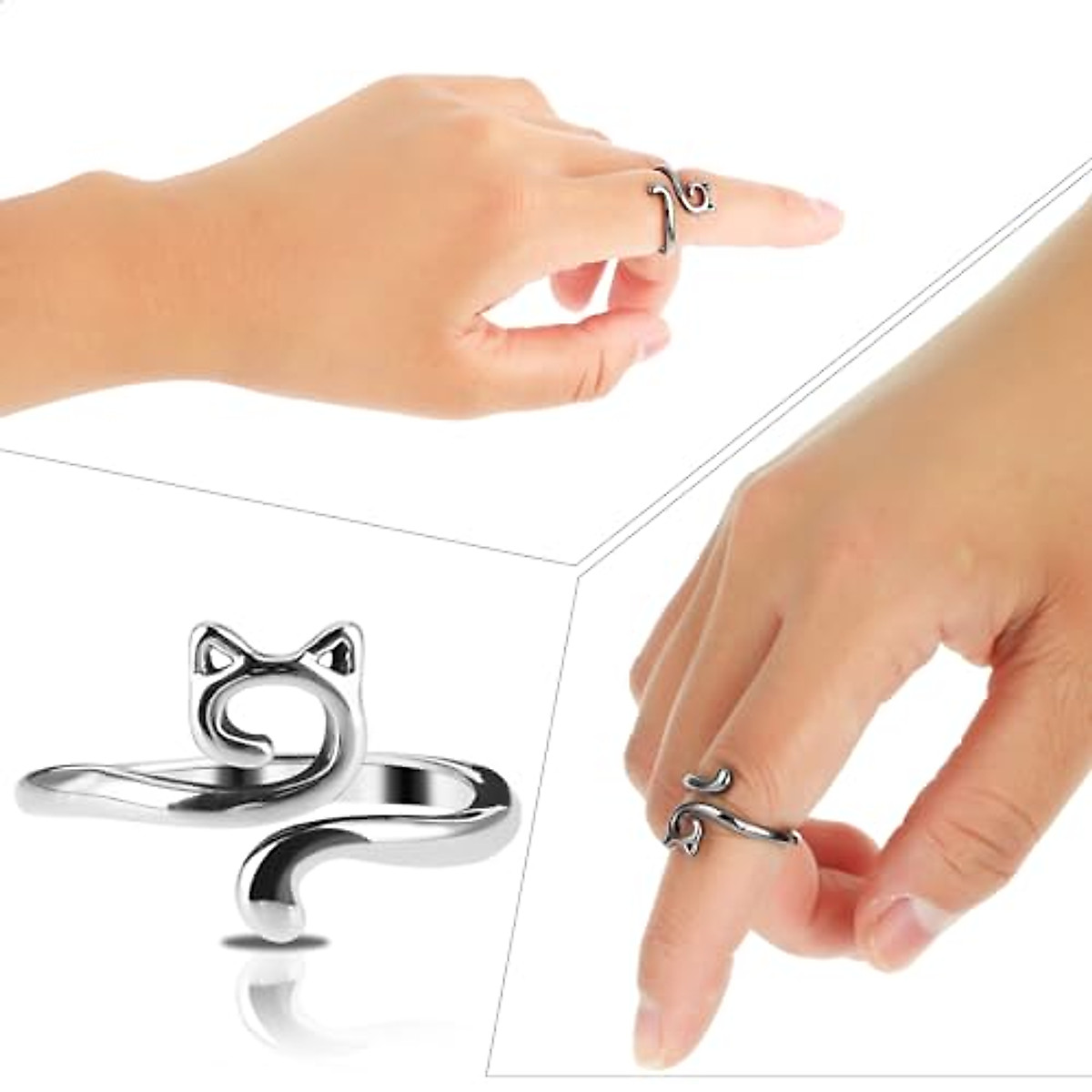 YUXIANLB 4pcs Knitting Crochet Loop Ring for Fingers Metal Open Yarn Guide Crochet Rings Adjustable Braided Faster Knitting Thimbles Holders Accessories for Crochet Mother Grandma Gifts (Cat Style)