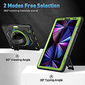 SHUICHEMF Case for iPad Pro 11 Inch, Military Grade Shockproof Protector Silicone Cover for iPad Pro 11 inch case 4th Generation 2020/2021/2022 - Handle/Shoulder Strap/Rotating Kickstand