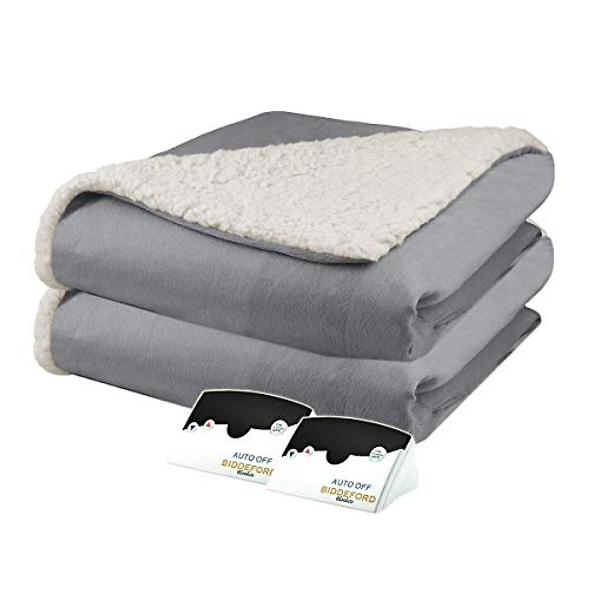 Biddeford Blankets Micro Mink Sherpa Electric Heated Blanket with Digital Controller, Queen, Grey