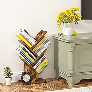 Hoctieon 2-Set Tree Bookshelf, Shelf Bookcase, Modern Book Storage, Free Standing Tree Bookcase, Utility Organizer Shelves for Home Office, Living Room, Bedroom, Rustic Brown(2 Pack)