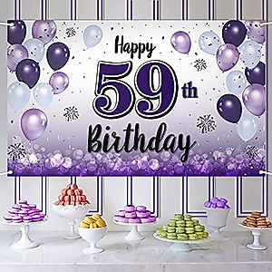 LASKYER Happy 59th Birthday Purple Large Banner - Cheers to 59 Years Old Birthday Home Wall Photoprop Backdrop,59th Birthday Party Decorations.