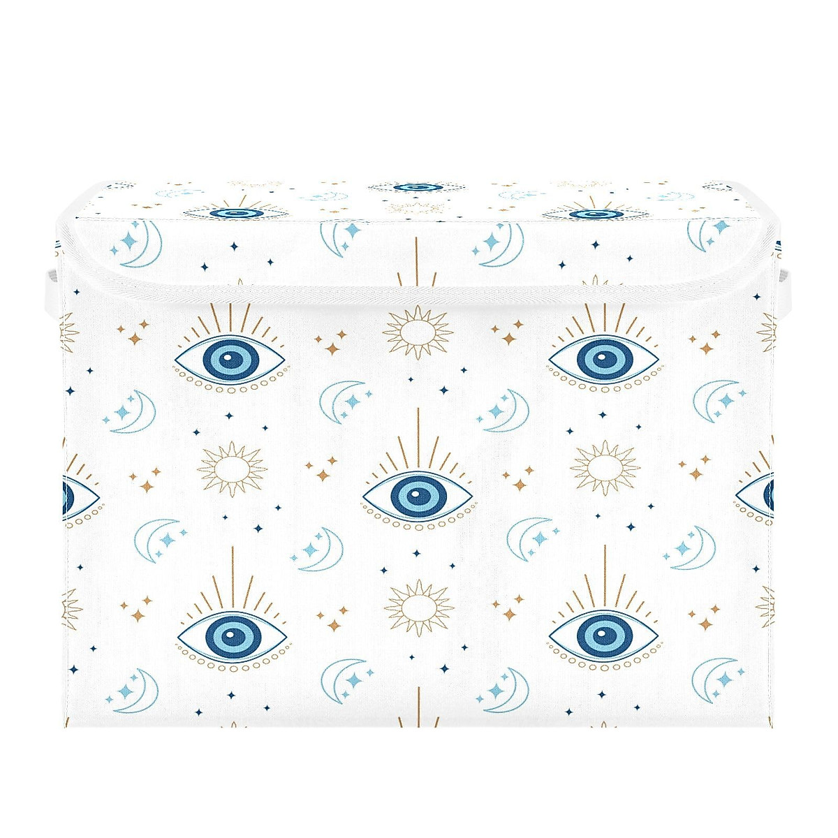 YETTASBIN Magic Evil Eye Storage Basket with Lid and Handles, Large Collapsible Fabric Storage Bins Sturdy Storage Organizer for Shelves, Closet, Bedroom, School, Office, Home Decor