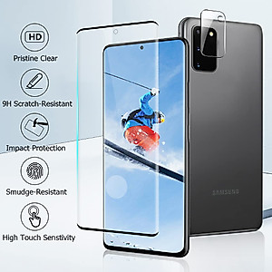 OuYteu [2+2 Pack] Galaxy S20 Glass Screen Protector and Camera Protector, HD Clear 9H Tempered Glass, Compatible Fingerprint, 3D Curved,Bubble-Free for Samsung Galaxy S20 Glass