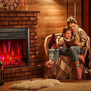 AckMizz Electric Fireplace Insert, 32 Inch Recessed Fireplace Heater in Wall with Remote Control, Adjustable Flame Brightness & Speed, 750W/1500W, Black (32" W X 22" H)