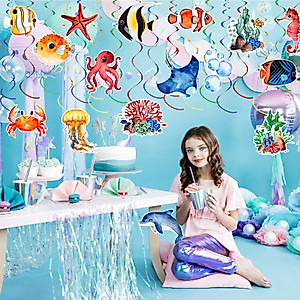 36Pcs Sea Animals Tropical Fish Hanging Swirl Under The Sea Party Birthday Decor Ocean Themed Party Swirls Streamers Supplies for Boys Girls Kids Mermaid Creatures Baby Shower Decorations