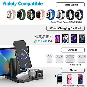 4 in 1 Wireless Charging Station for Apple Multiple Devices, Magnetic Fast Mag-Safe Multi Charger Stand for Apple Products iPhone 15 14 13 12 Series, Watch 8 7 6 5 4 3 2 1 AirPods 2 3 4 5