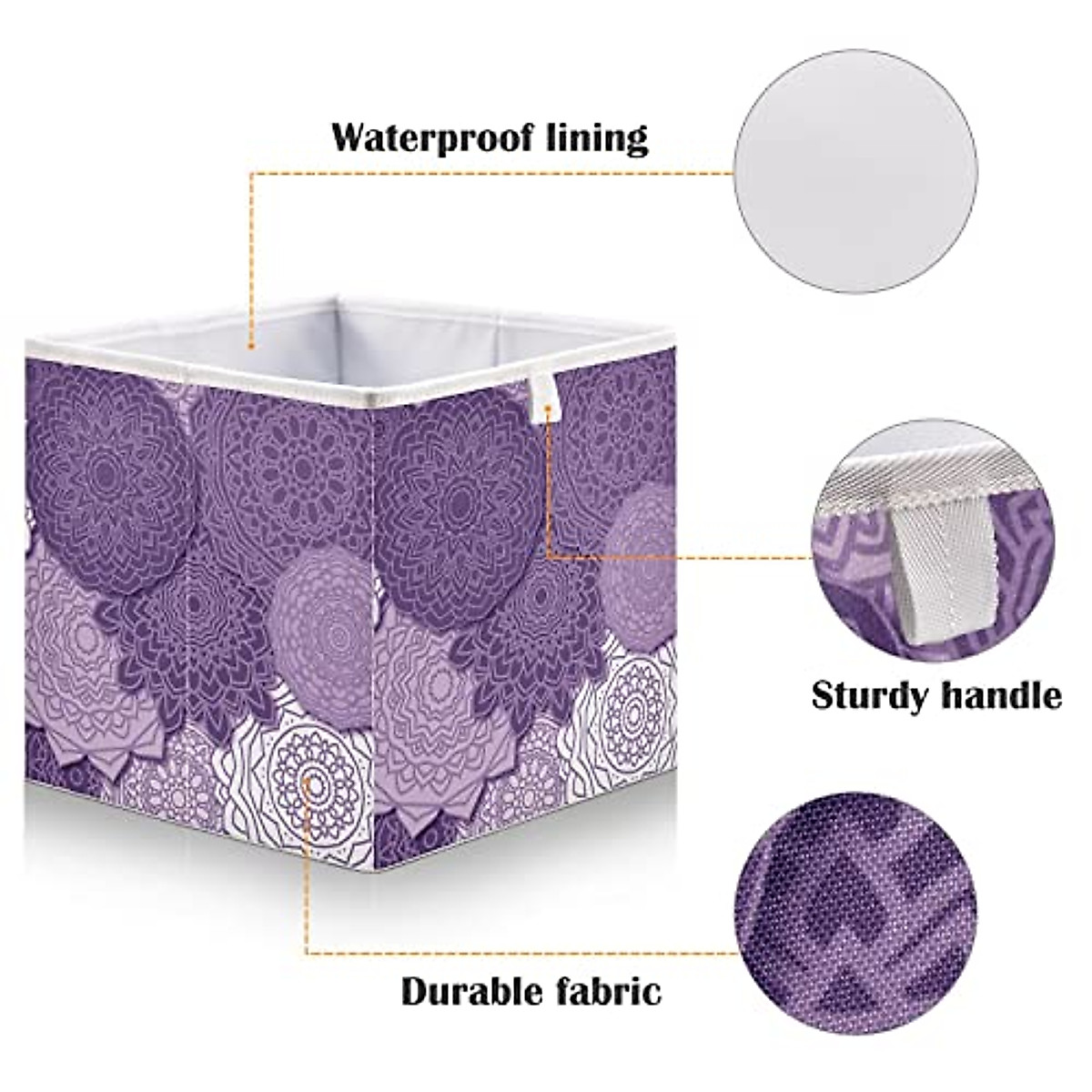 Kigai Purple Mandala Boho Cube Storage Bin 11x11x11 in, Large Organizer Collapsible Storage Basket for Shelves, Closet, Storage Room