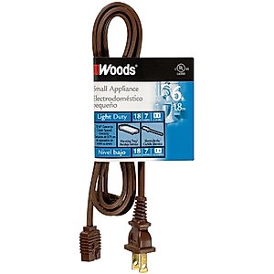 Woods 0295 HPN Mini Plug Appliance Cord; 6-Foot; Brown